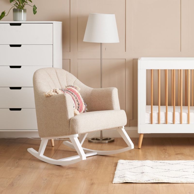 Obaby Round Back Rocking Chair-White with Oatmeal Cushions