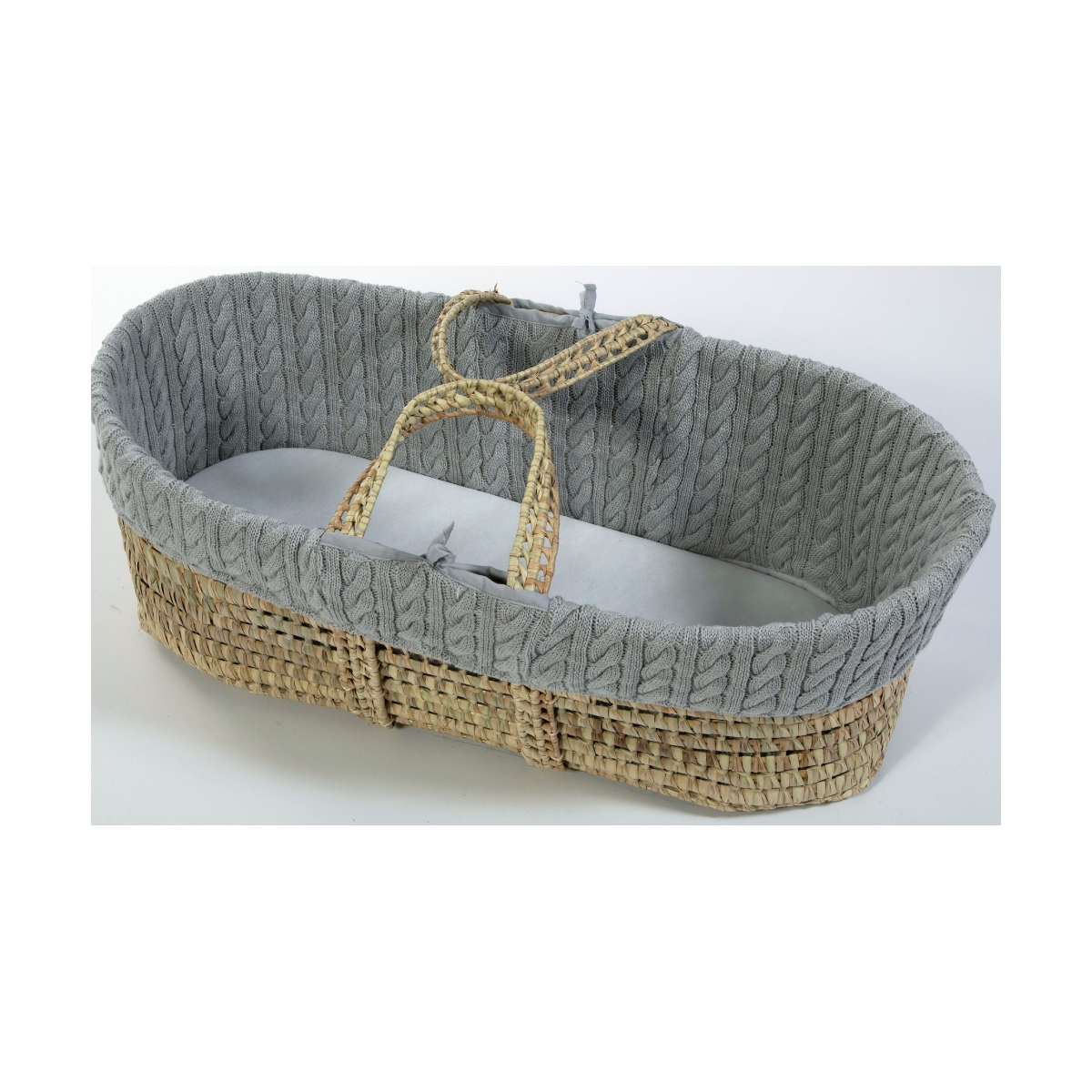Cuddles Collection Cable Knit Mosses Basket Bundle-Grey